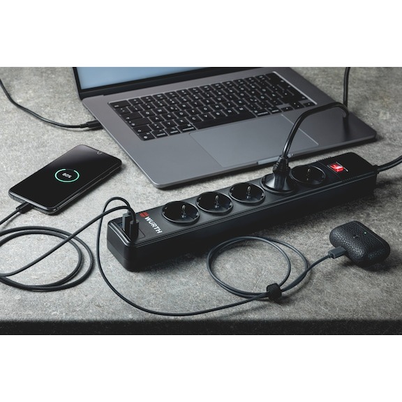 Fjöltengi með rofa -5 tenglar og USB A & C | Würth á Íslandi